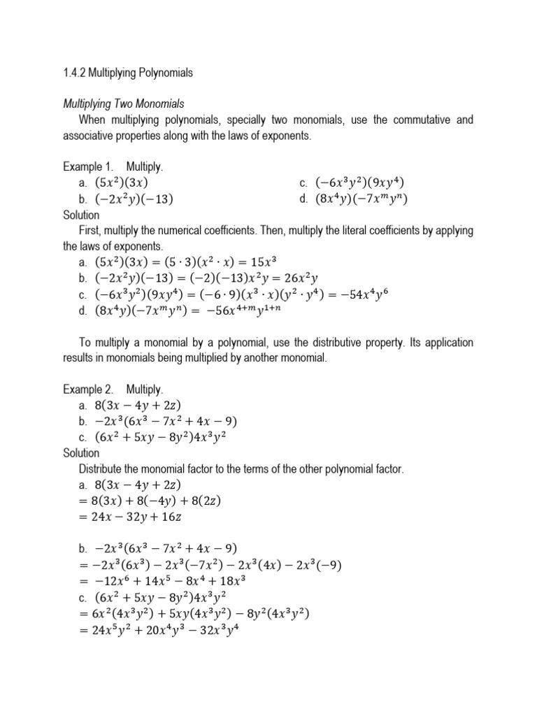 Multiplication of Polynomials | PDF | Polynomial | Multiplication