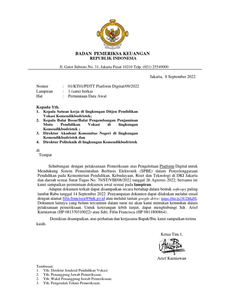 Permintaan Data Awal Ditjen Diksi - KT01 - Rev | PDF | Pengelolaan Keuangan & Uang | Sains ...