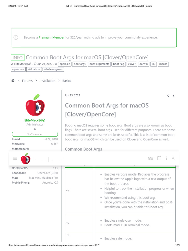 Info Common Boot Args For Macos Clover Opencore Elitemacx86 Forum Pdf Graphics 