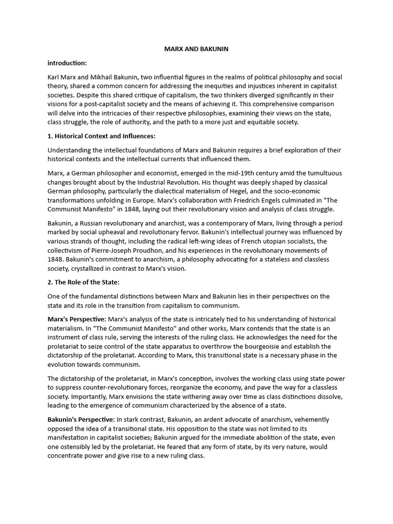 MARX AND BAKUNIN | PDF | Karl Marx | Communism