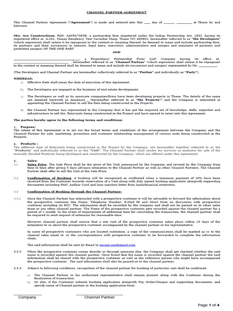 Channel Partner Agreement | PDF | Indemnity | Receipt
