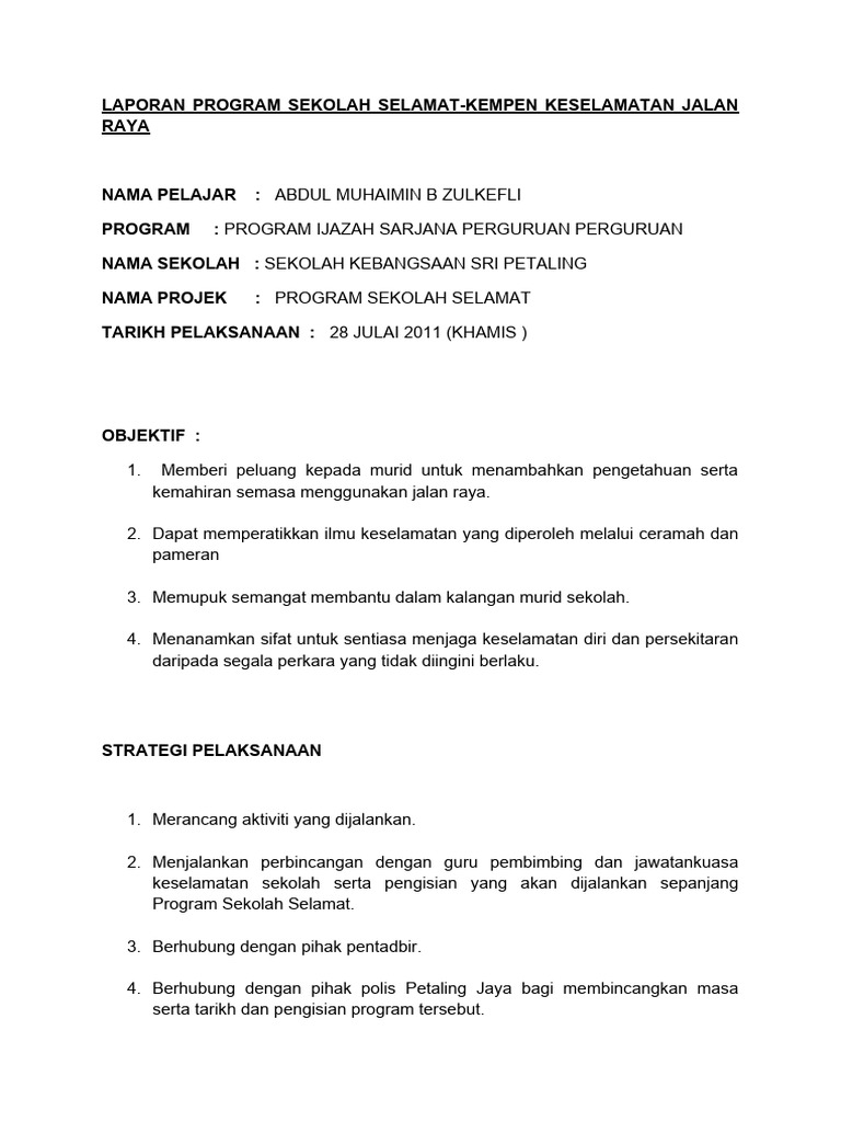 Laporan Program Sekolah Selamat | PDF