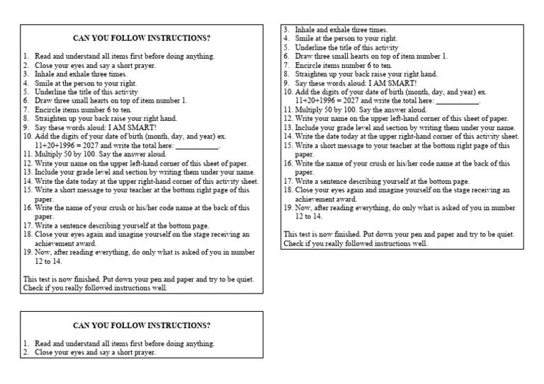 Can You Follow Instructions | PDF
