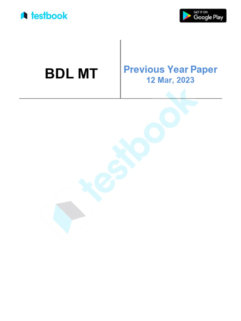 BDL Management Trainee Official Paper (Held On - 12 Mar, 2023) | PDF