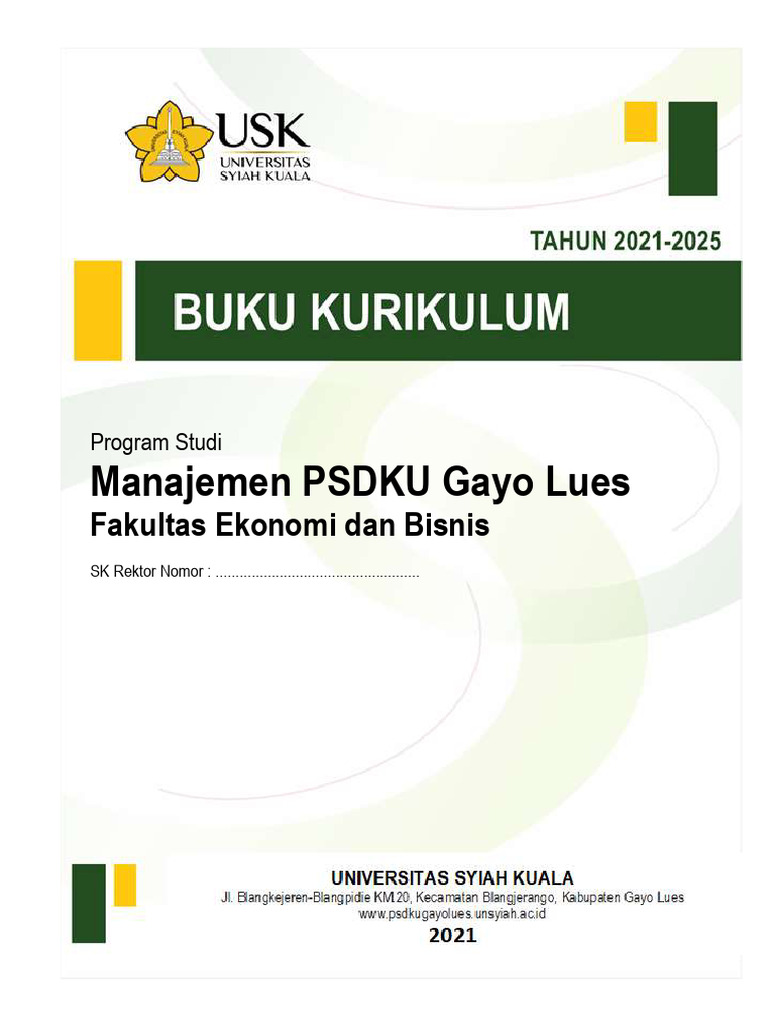 Buku Kurikulum Manajemen PSDKU USK Galus 2021 | PDF