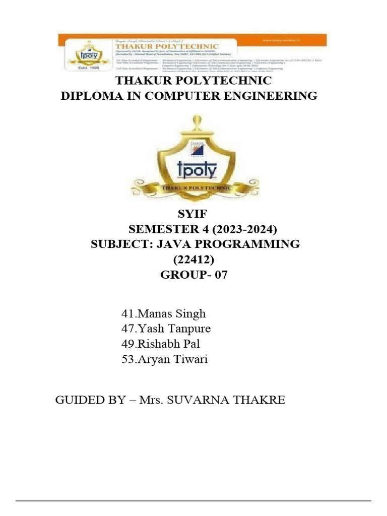 Java - Programming - Microproject. Final PDF | PDF | Method (Computer ... Java - Programming - Microproject. Final PDF | PDF | Method (Computer ...