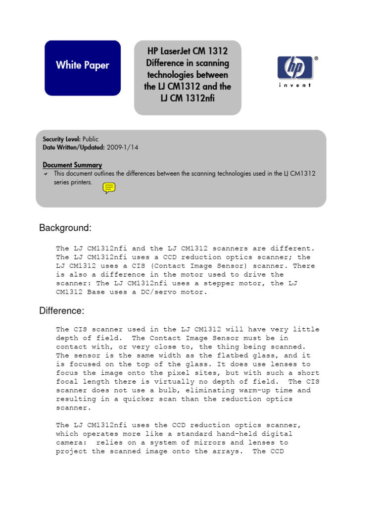 LJ CM 1312 Series Scanning Differences Whitepaper | PDF