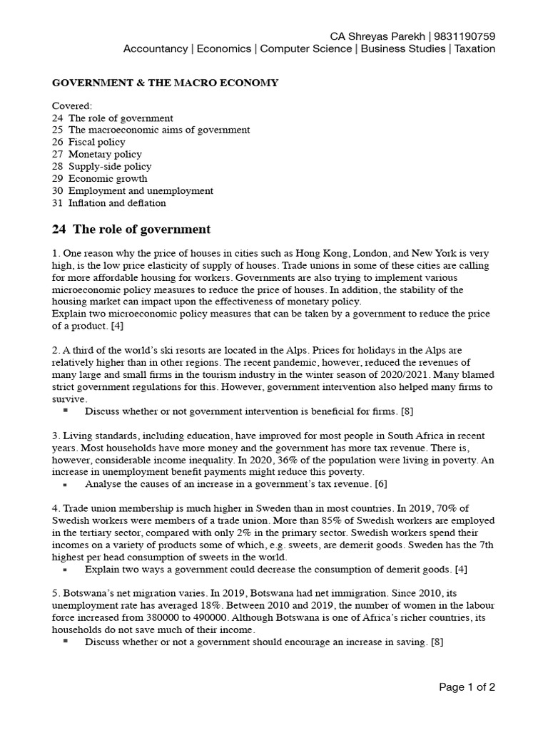 10 IGCSE Economics 24 Role of Government Case Studies | PDF | Cost Of ...