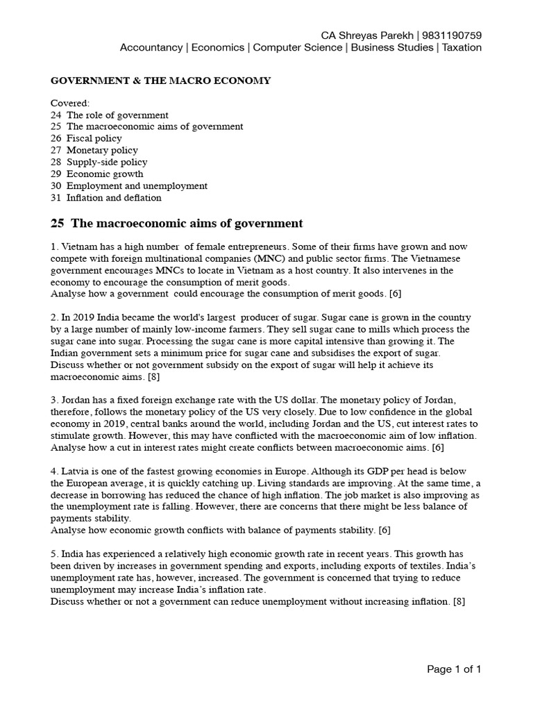 10 IGCSE Economics 25 Macro of Government Case Studies | PDF ...