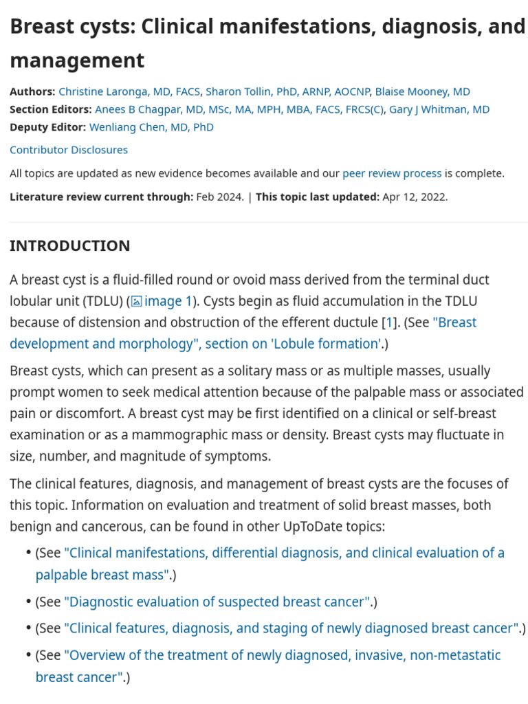 Breast Cyst | PDF | Medical Ultrasound | Menopause
