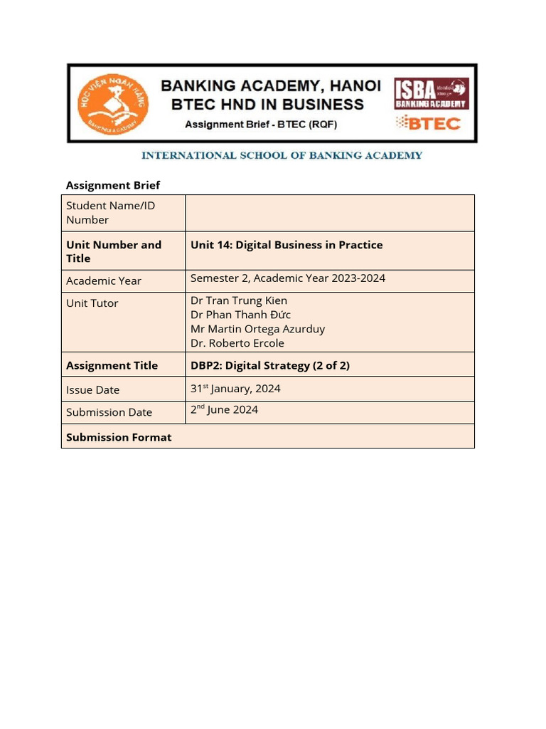 DBP Assignment Brief A2 - Final | PDF | Strategic Planning ...