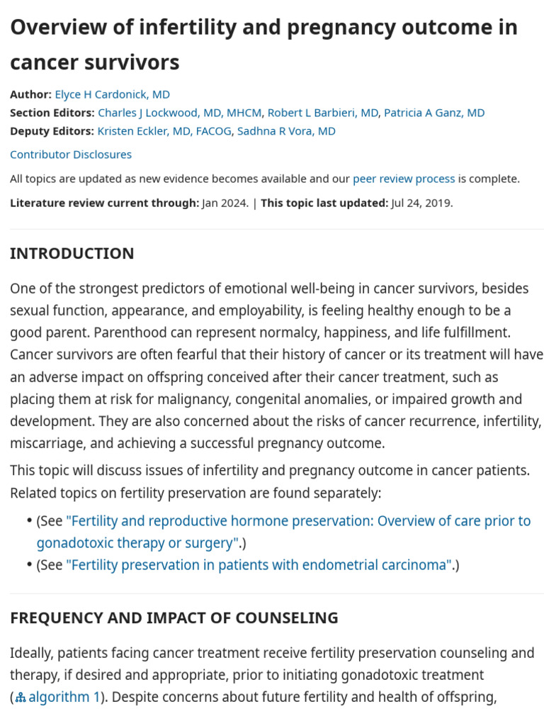 Infertility and Preg Post CA | PDF | Cancer | Infertility