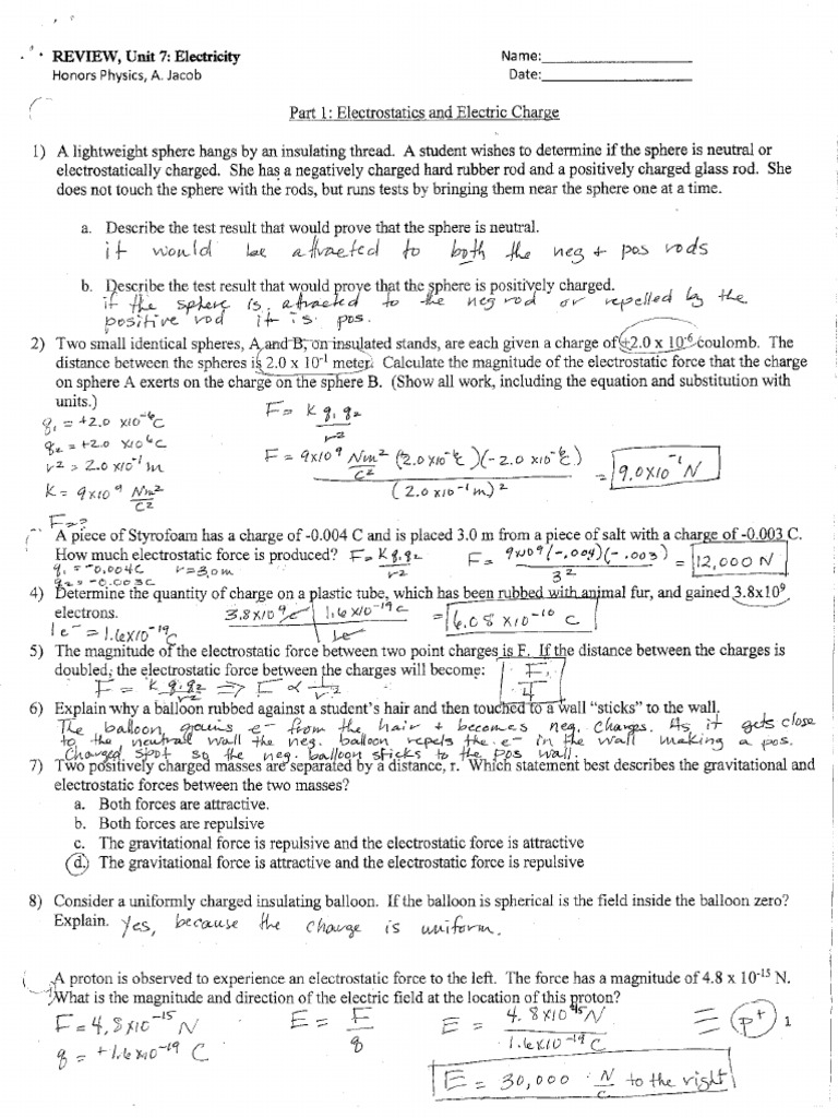 REVIEW, Answer Key - Electricity and Magnetism | PDF