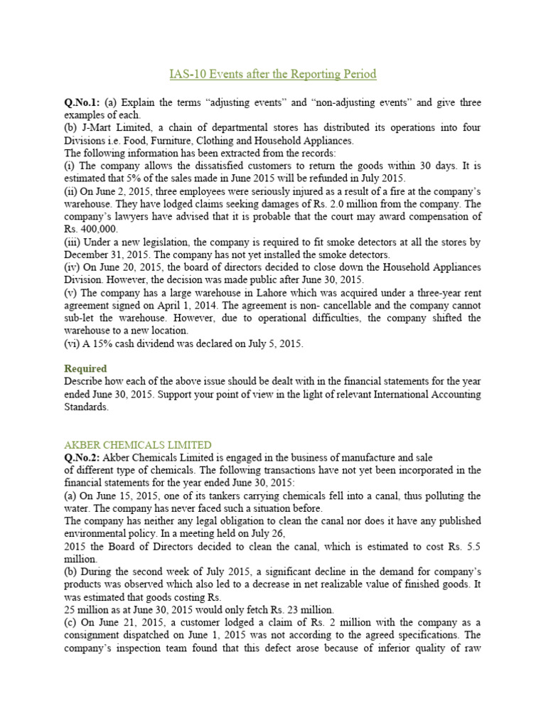 IAS 10: Events After Reporting Period | PDF | Dividend | Inventory