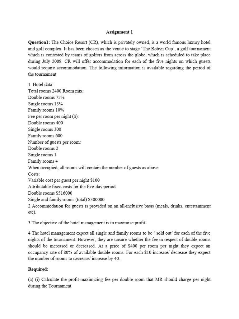 AMA Assignment 1 SP 24 22032024 094641pm | PDF | Prices | Resort