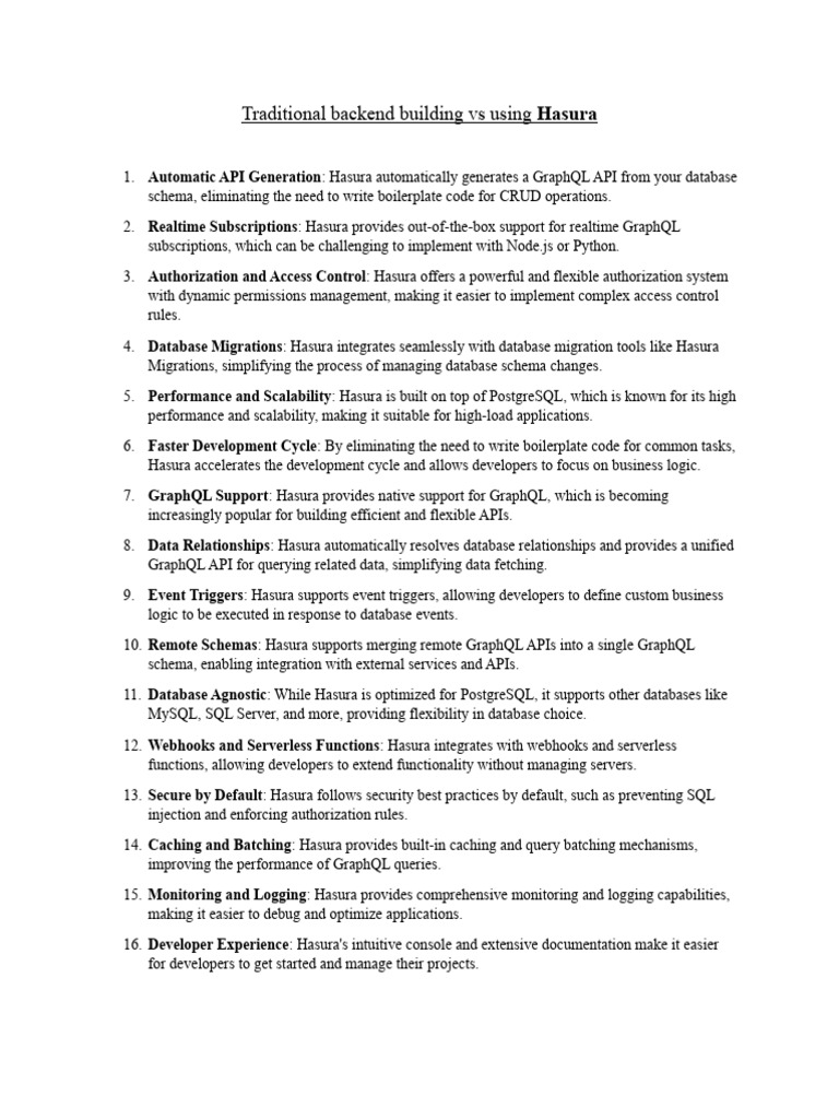 Hasura vs Traditional Backend Development | PDF | Databases | Postgre Sql