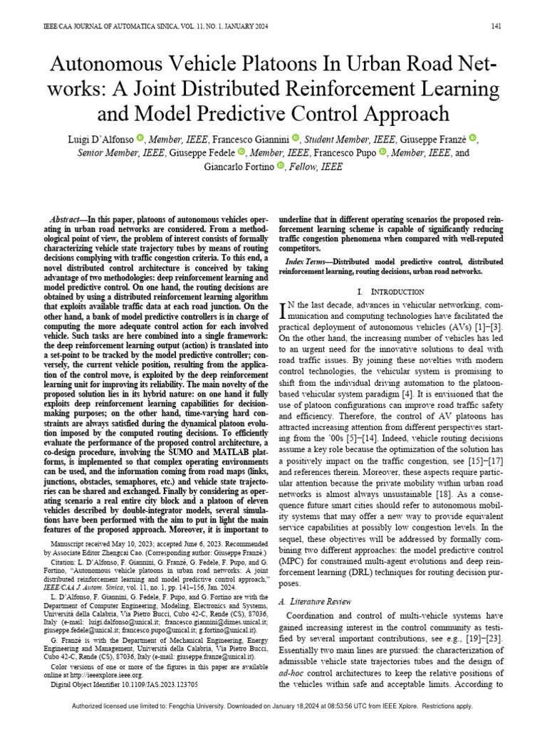 Urban AV Platoon Control Strategy | PDF | Routing | Simulation