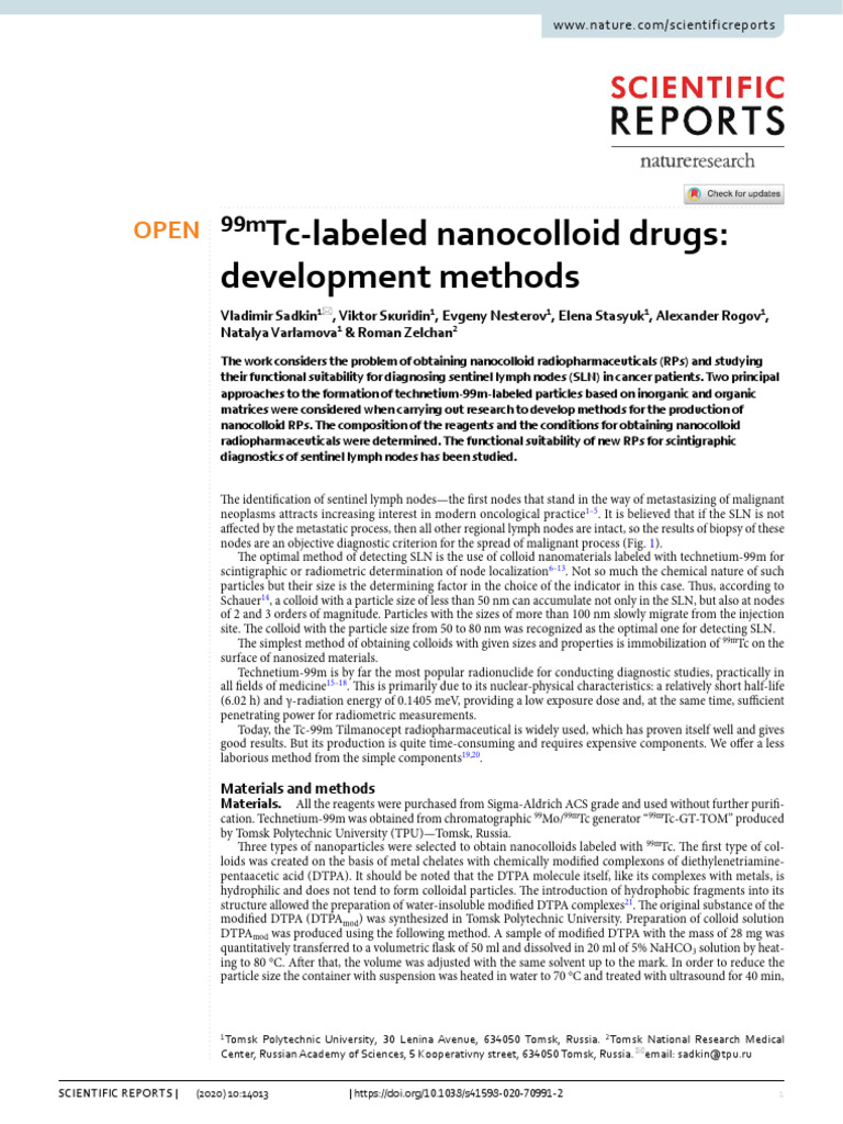 TC Labeled Nanocolloid Drugs: Development Methods | PDF | Nanoparticle ...