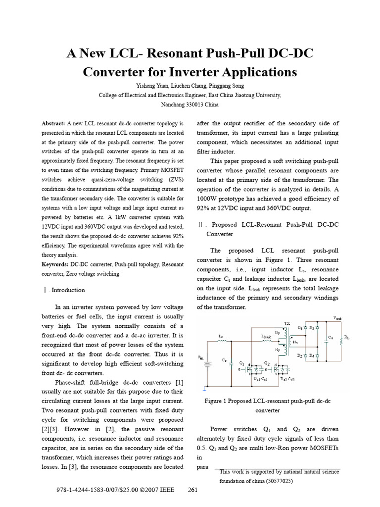 A New LCL - Resonant Push-Pull DC-DC Converter For Inverter App | PDF | Power Inverter | Resonance