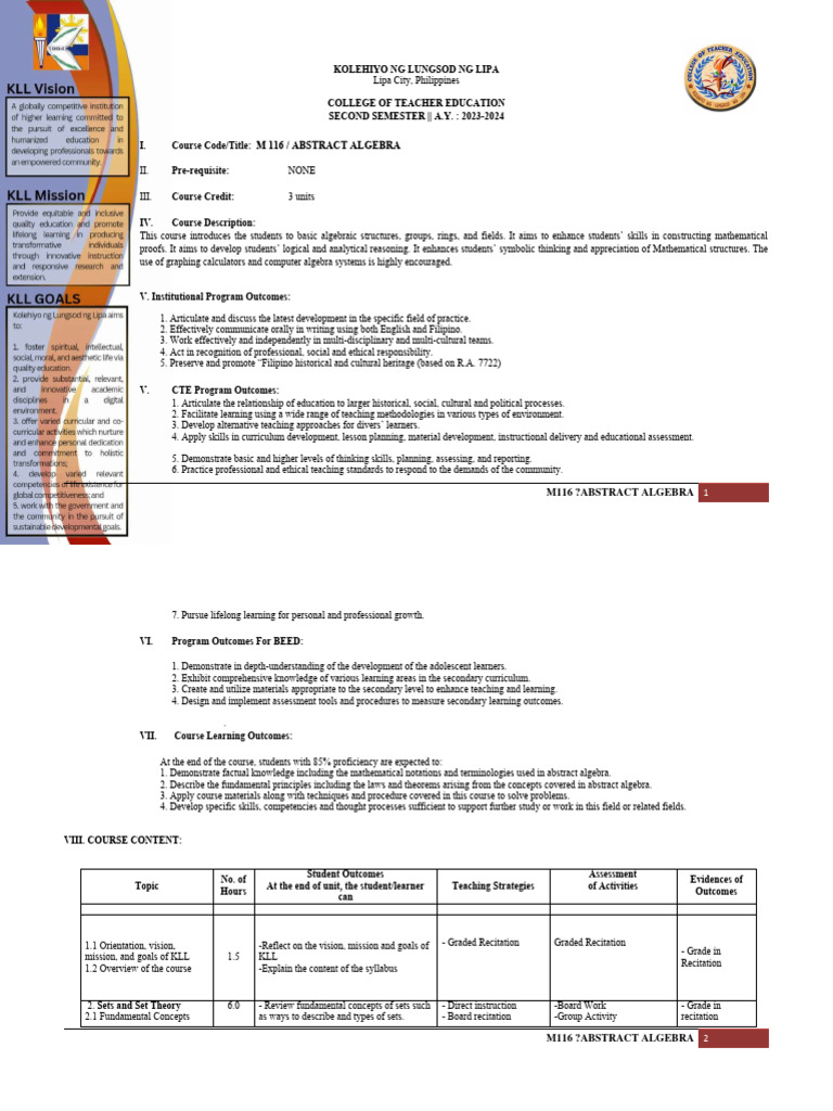 M116-Abstract-Algebra-New-Format | PDF | Group (Mathematics) | Function ...