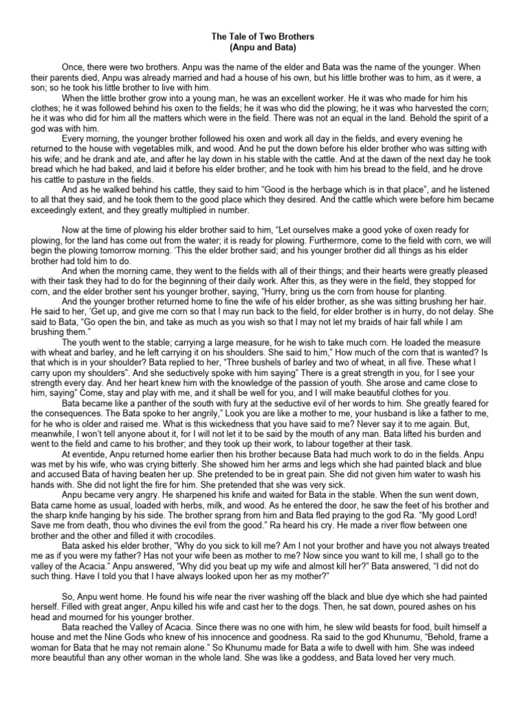 The Tale of Two Brothers: Anpu and Bata | PDF | Poetry