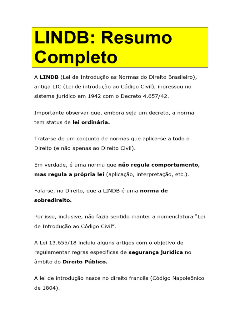 LINDB - Resumo Completo | PDF | Analogia | Direito Civil (sistema jurídico)