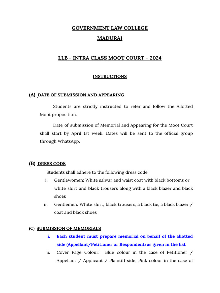 Moot Court Instructions and Student List-2 | PDF | Mootness