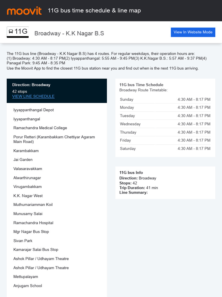 Broadway - K.K Nagar B.S: 11G Bus Time Schedule & Line Map | PDF ...
