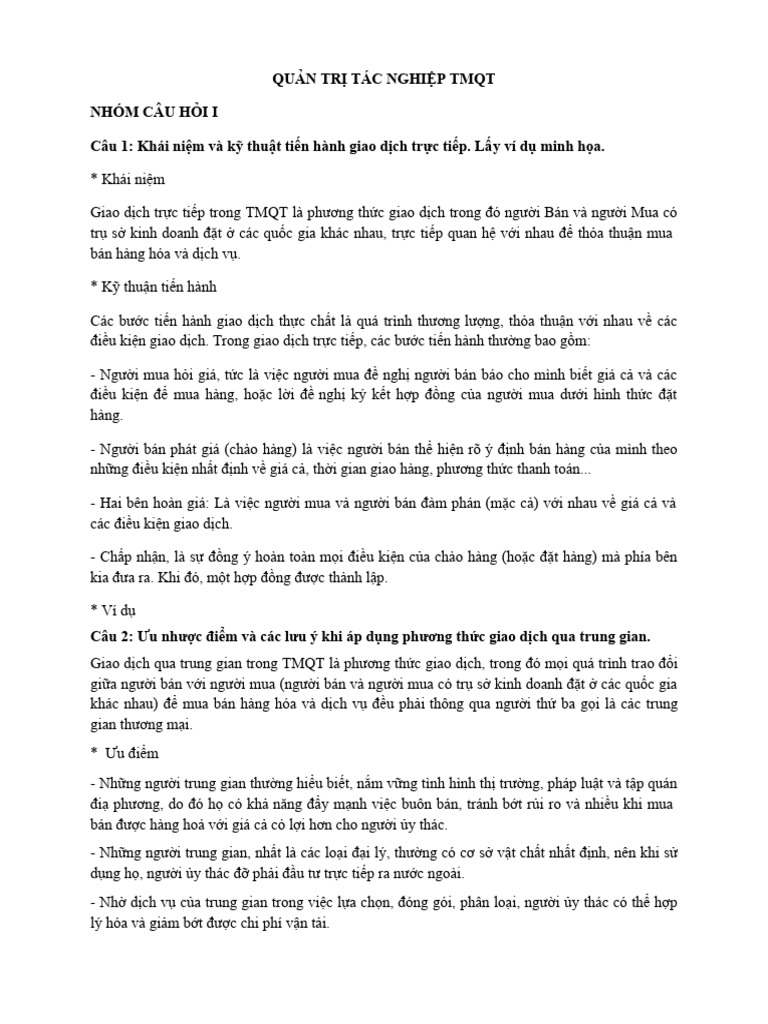 QUẢN TRỊ TÁC NGHIỆP TMQT | PDF