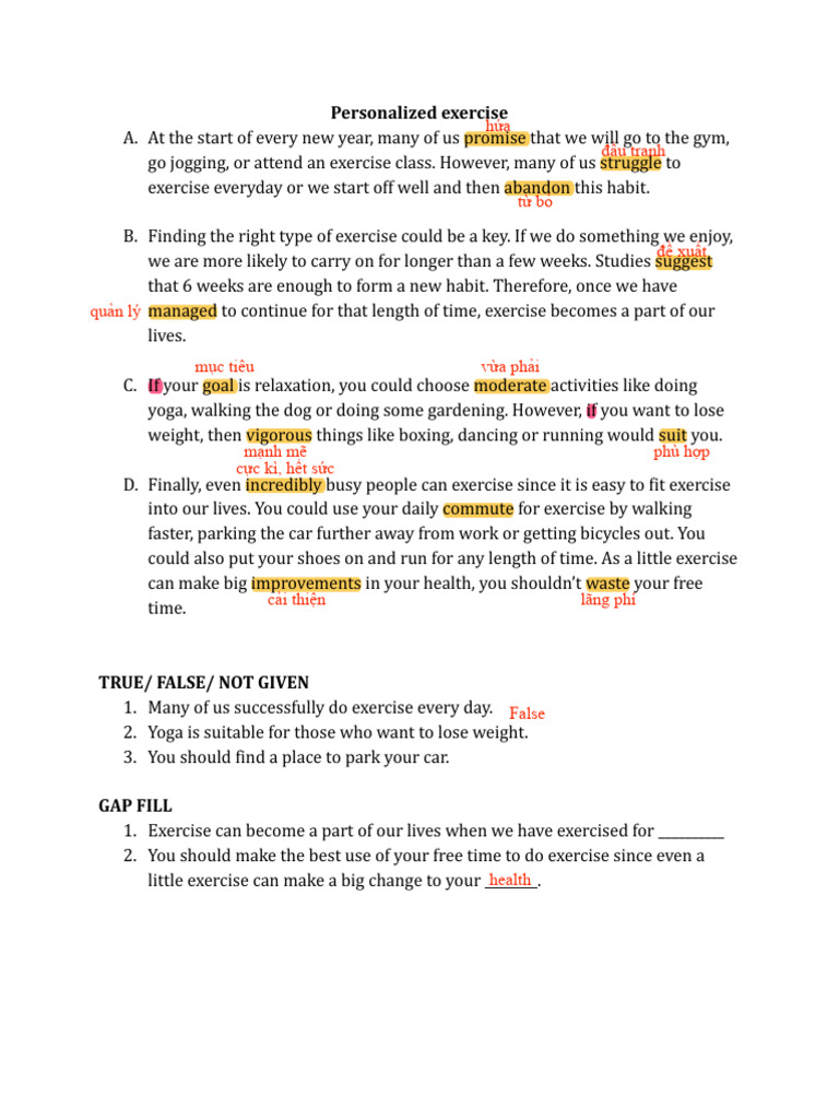 Personalized Exercise | PDF | Semantic Units | Syntax