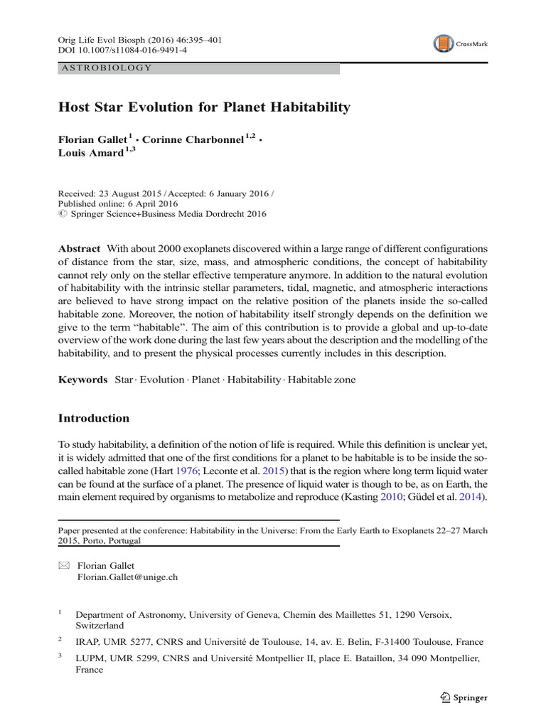 2016 Gallet - Host Star Evolution For Planet Habitability | PDF ...