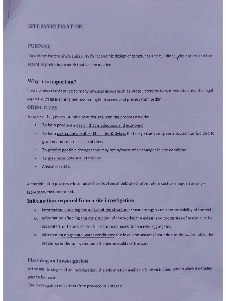 Geo Tech ... SITE INVESTIGATION Notes | PDF