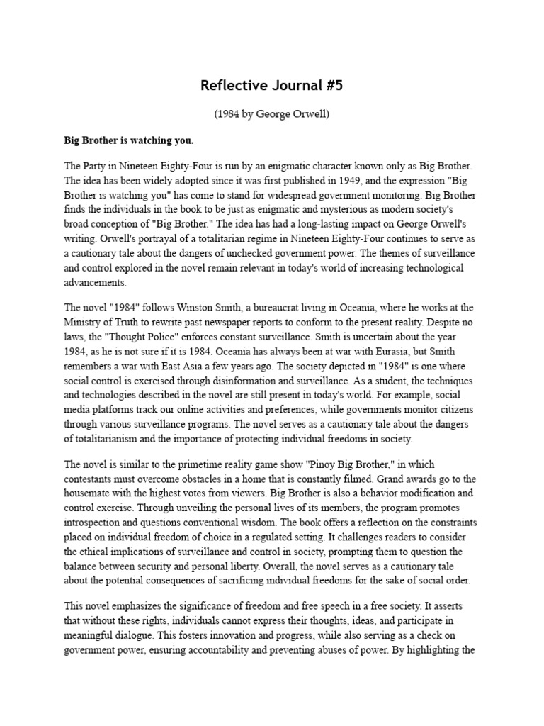 Reflective Journal #5 - 1984 by George Orwell | PDF