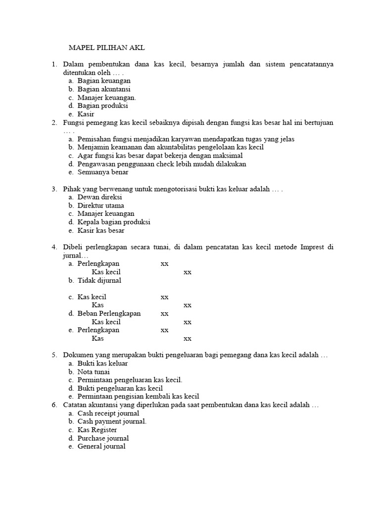 Latihan Soal Mapel Pilihan Akt Keuangan Akl | PDF