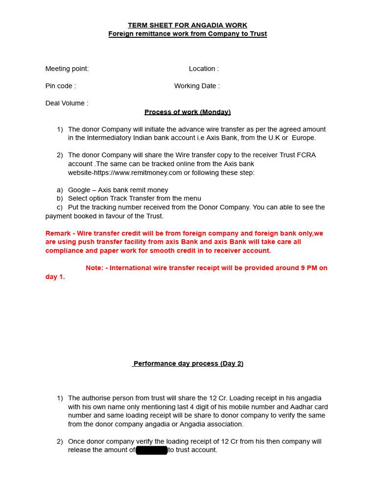 Term Sheet Trust (Angadia) | PDF | Wire Transfer | Receipt