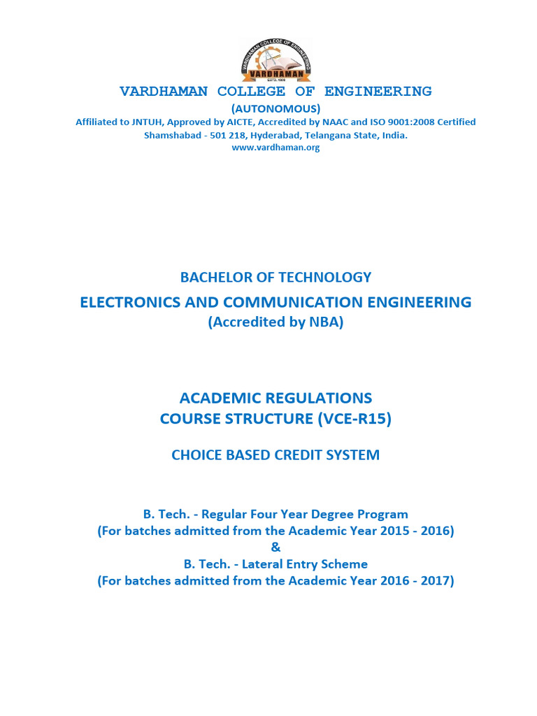 ECE VCE R15 B.Tech | PDF | Engineering | University And College Admission