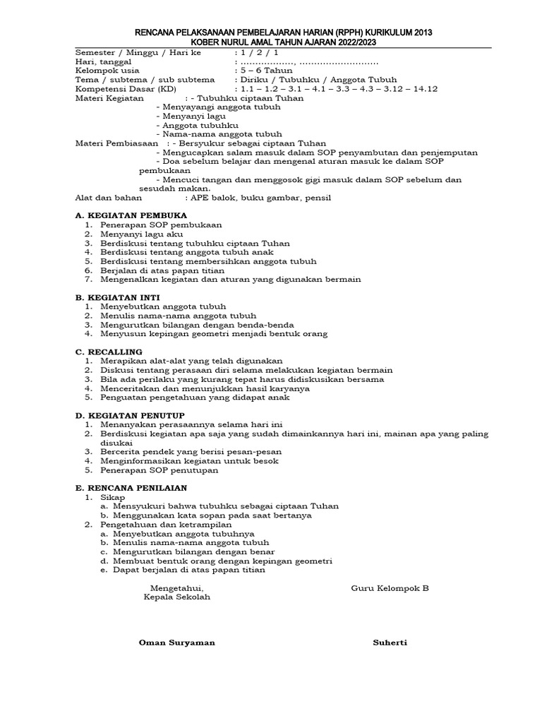 RPPH TK-B SMT1 Minggu - 02 - Tubuhku | PDF