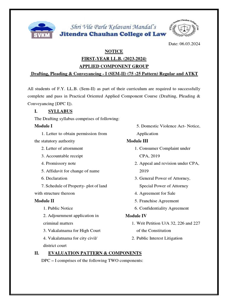 DPC I Syllabus and Evaluation Details | PDF | Lawyer | Public Law