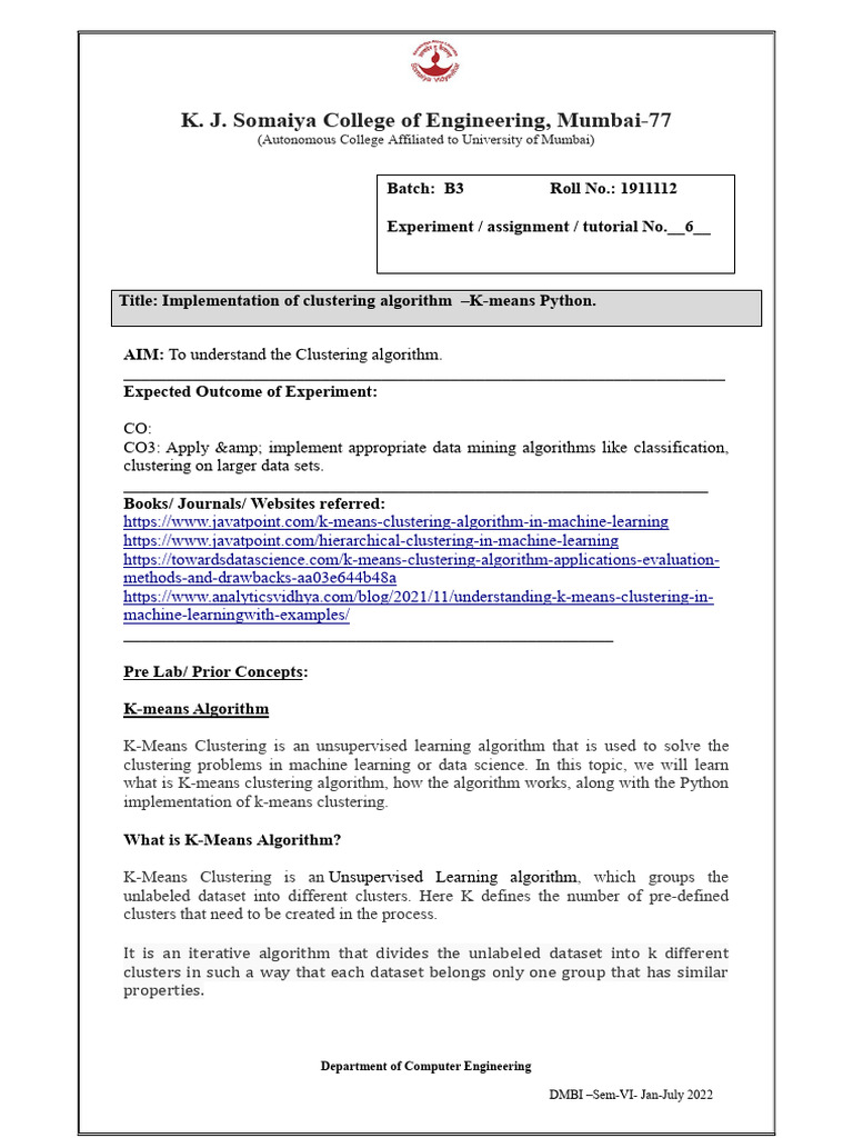 DMBI Exp06 | PDF | Cluster Analysis | Machine Learning