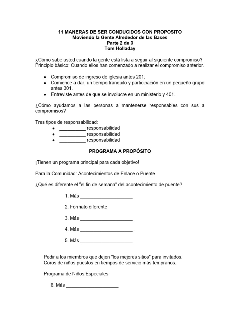 11 MANERAS DE SER CONDUCIDOS CON PROPOSITO Parte 2 | PDF | Escuelas ...