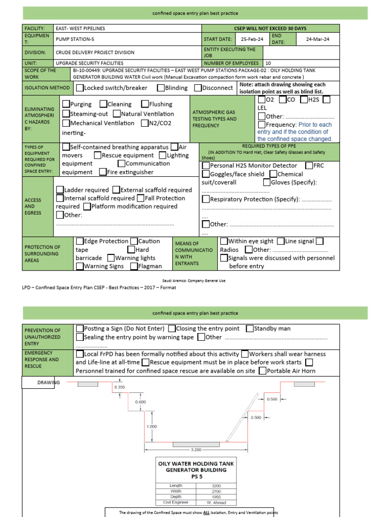 LPD Confined Space Entry Plan | PDF | Occupational Safety And Health ...