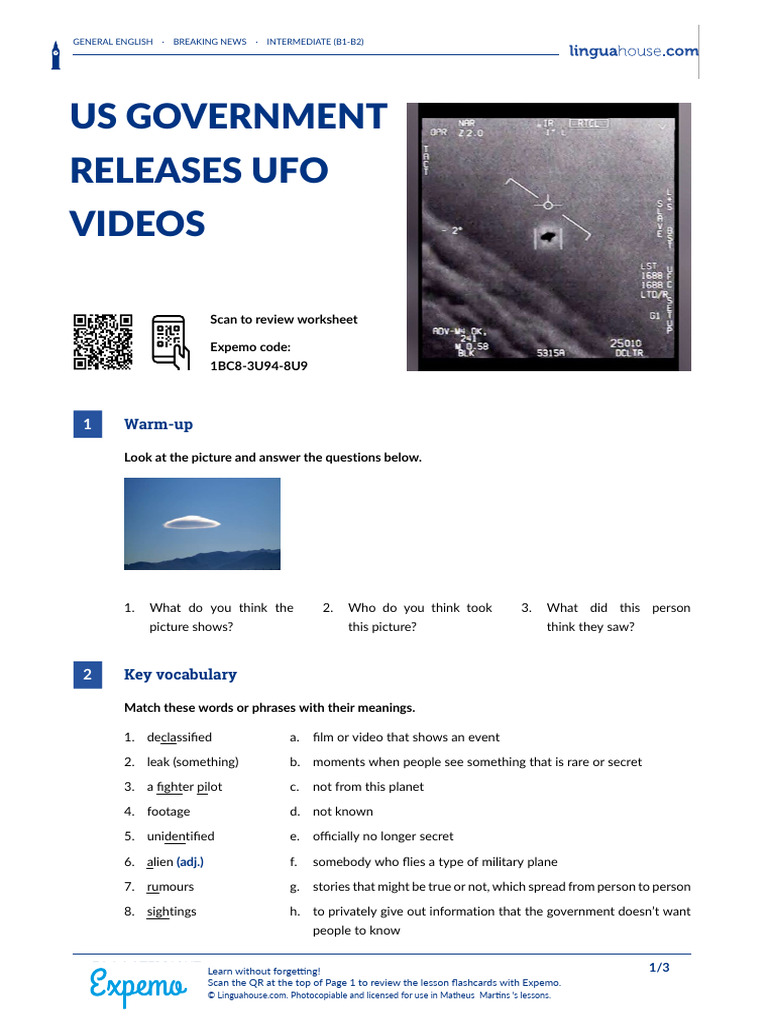 UFO Videos for English Learners | PDF | Unidentified Flying Object ...