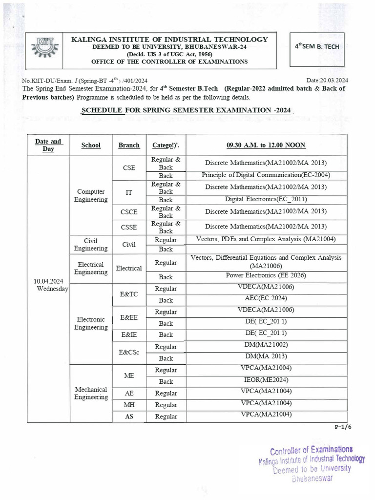B.Tech 4th Sem Programme Spring-24 | PDF | Engineering | Computing