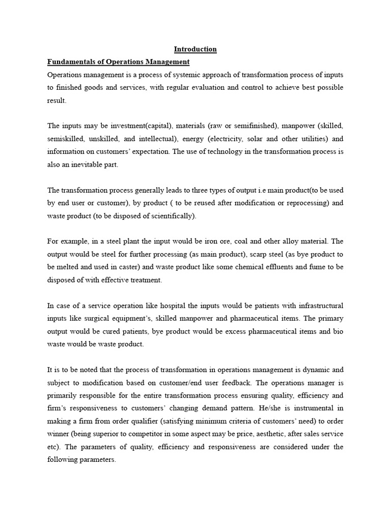 Introduction To Operations Management Part 1 | PDF | Goods | Customer