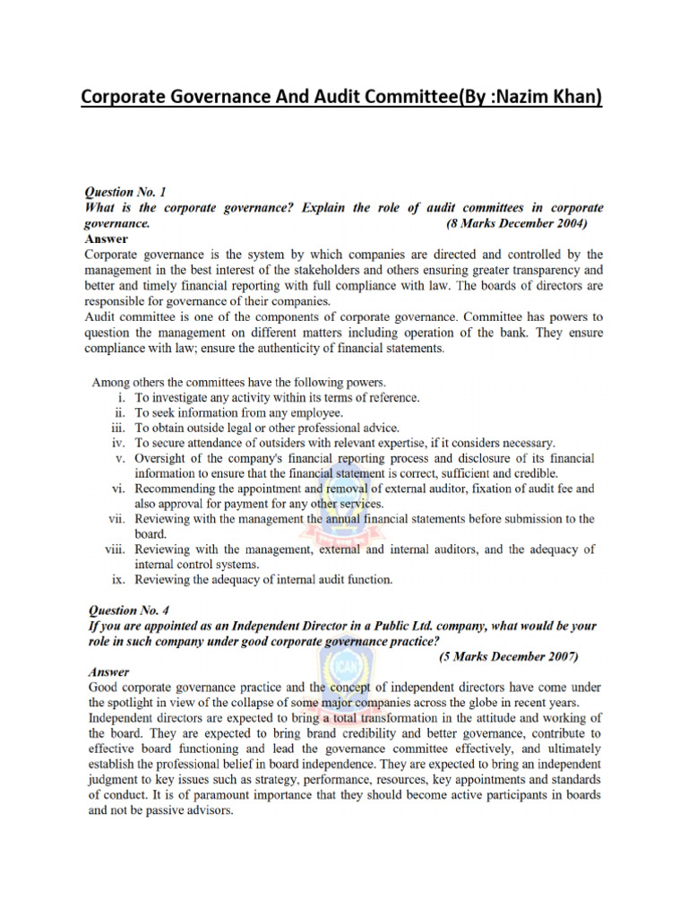 Corporate Governance - Audit Committee COmpilation | PDF | Governance ...