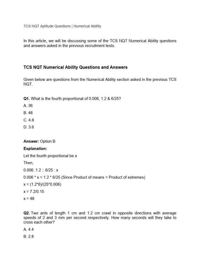 TCS Numerical Ability | PDF | Interest | Arithmetic