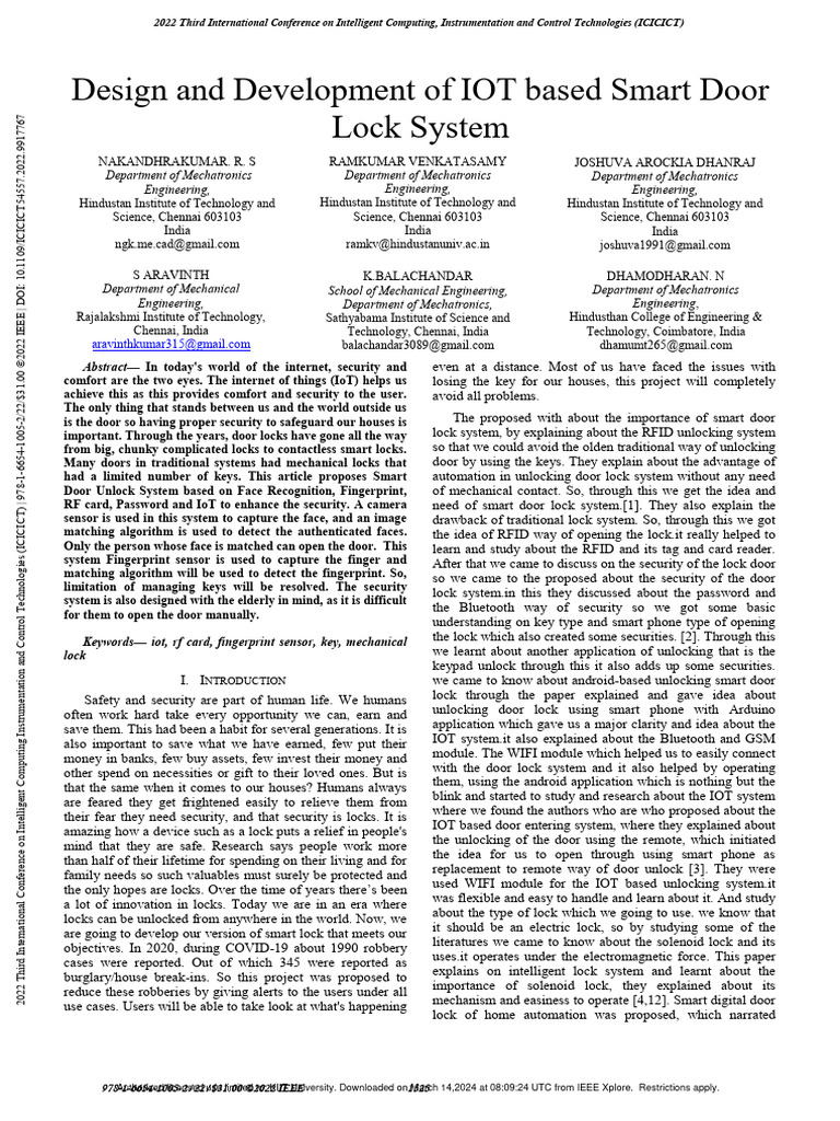Smart Lock System for Enhanced Security | PDF | Internet Of Things ...
