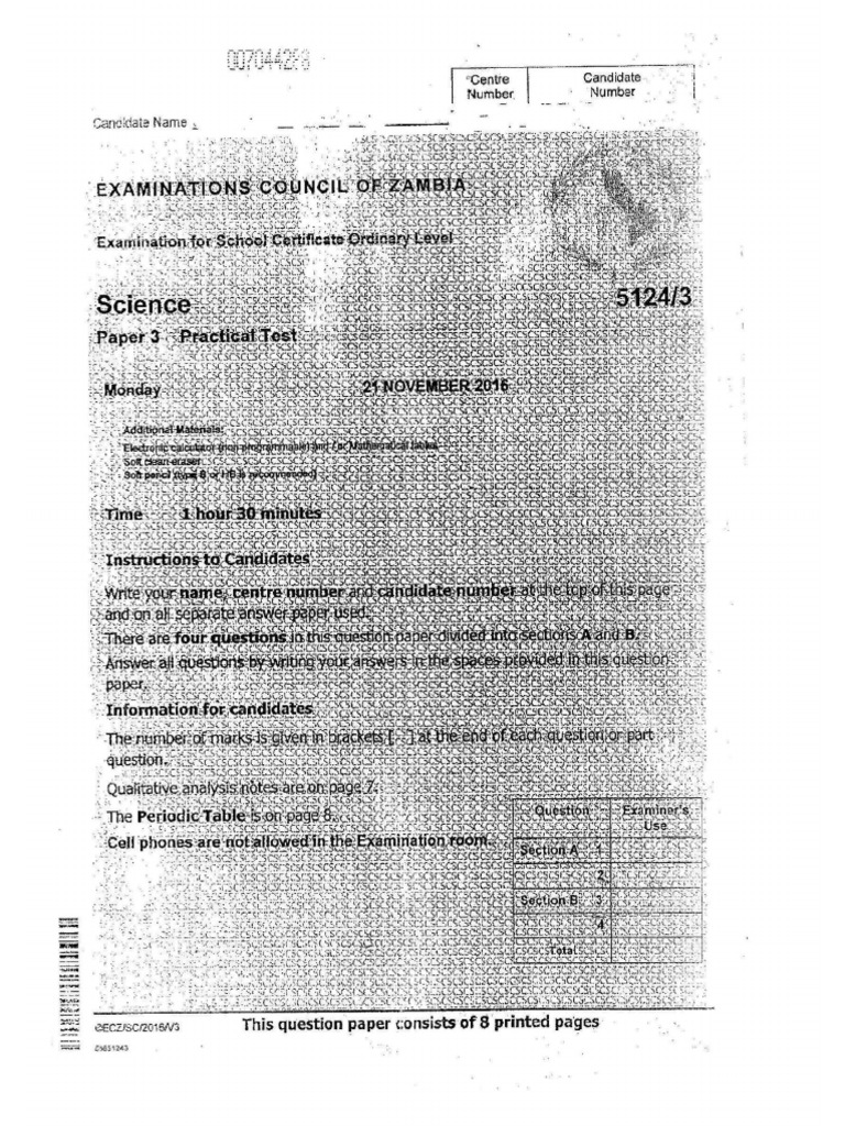 2016 Science Paper 3 Past Paper | PDF