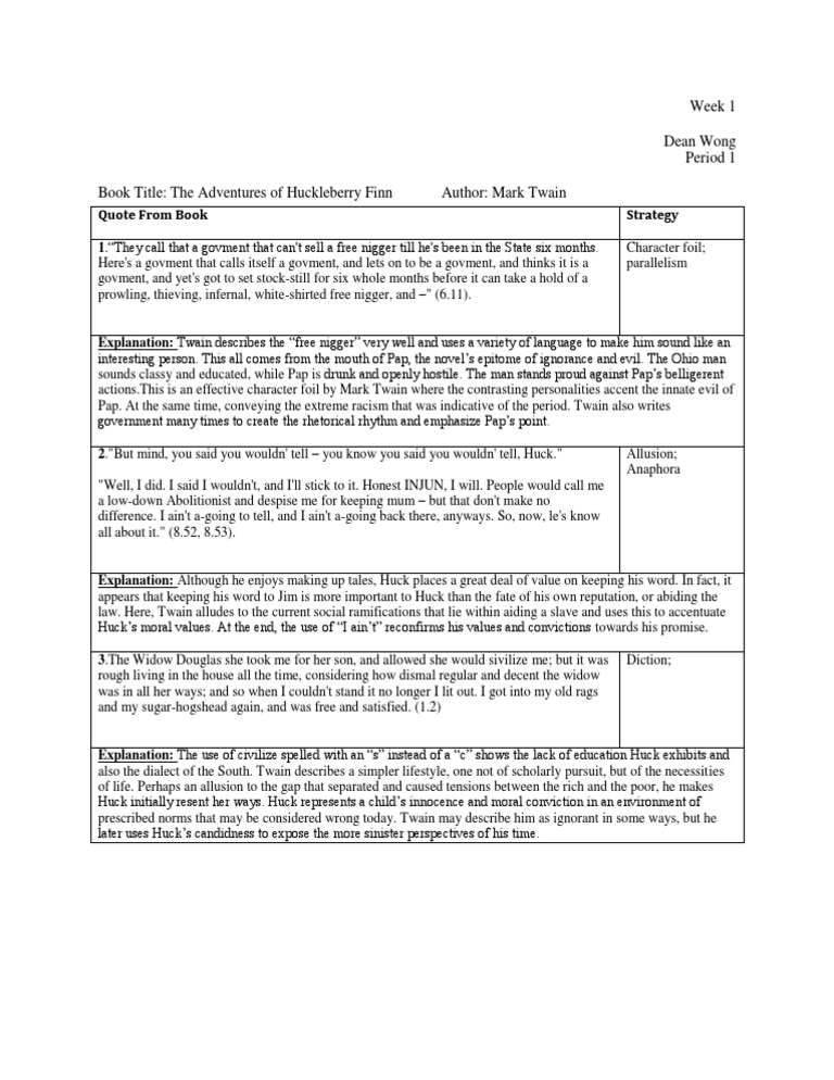 Huck Finn Week 1 | PDF | Huckleberry Finn | Adventures Of Huckleberry Finn