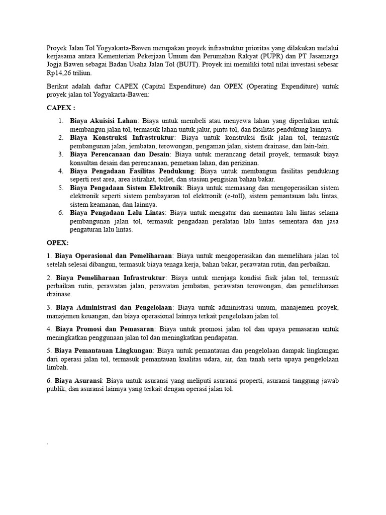 Berikut Adalah Daftar CAPEX Dan OPEX | PDF